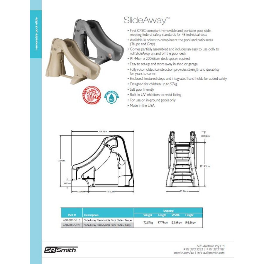 SlideAway Removable Slide – Taupe - Pool Equipment Brisbane